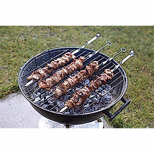 Antallcky 12 Pack Kabob Skewers BBQ Barbecue Skewers Stainless Steel Sticks Heavy Duty Large Wide Reusable with Nonslip Ring Handle Ideal for Shish Kebab Chicken Shrimp and Vegetables (22 inch)