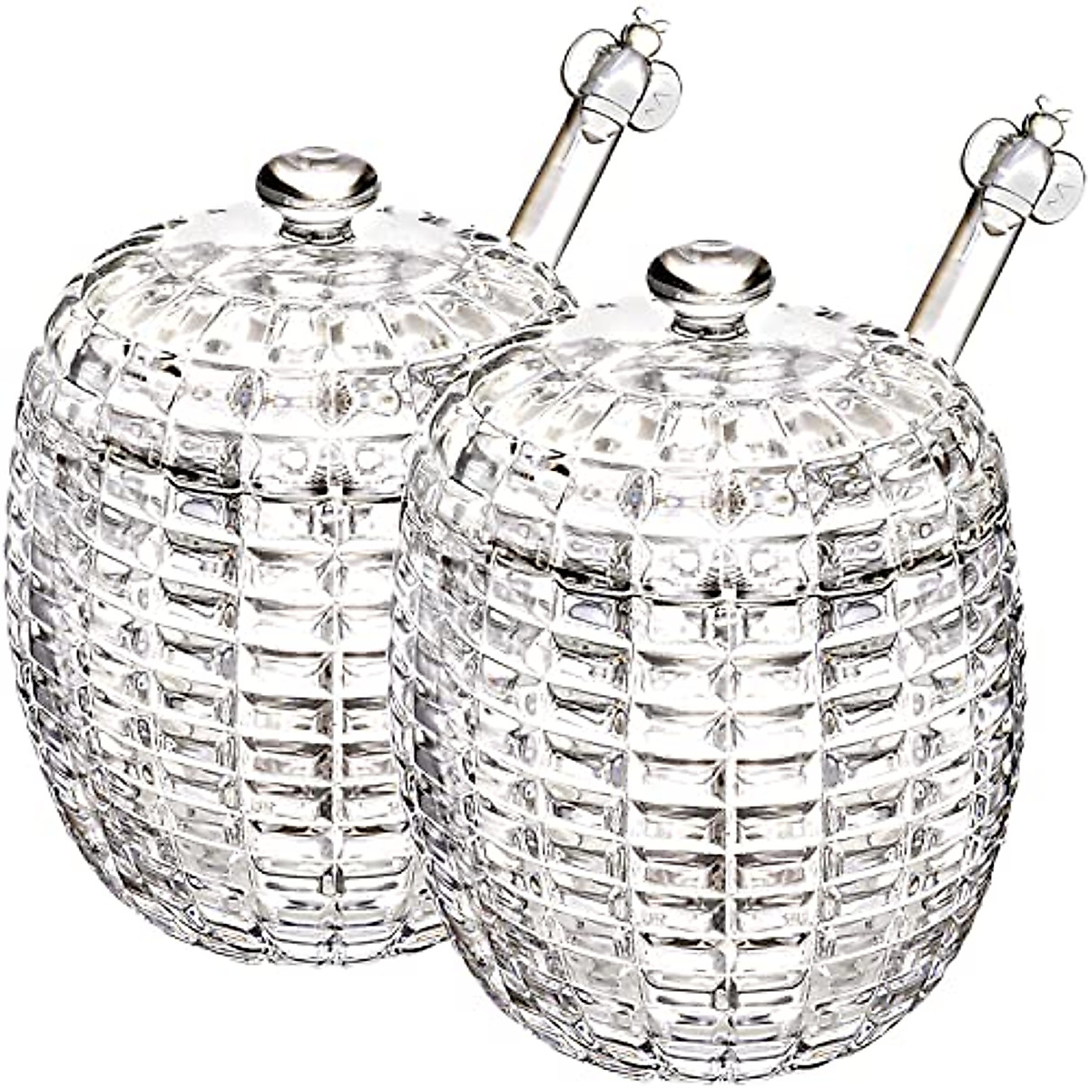 ZEAYEA 2 Pack Honey Jar with Dipper and Lid, 8 oz Glass Honey Pot Container, Clear Honey Holder Dispenser for Home Kitchen, Beehive Honey Dish for Store Honey and Syrup, Dishwasher Safe
