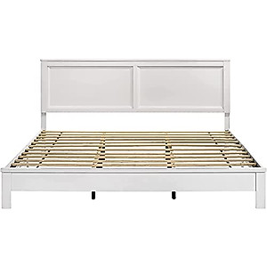 New Classic Furniture Aries Solid Wood Queen Size All-in-One Panel Bed, White