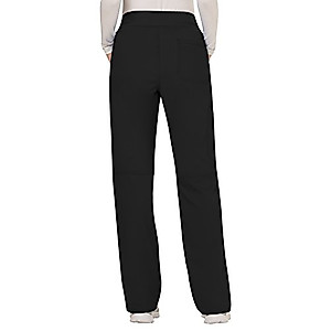 Cherokee Pull-On Scrub Pants for Women Workwear Revolution, Soft Stretch WW110P, L Petite, Black