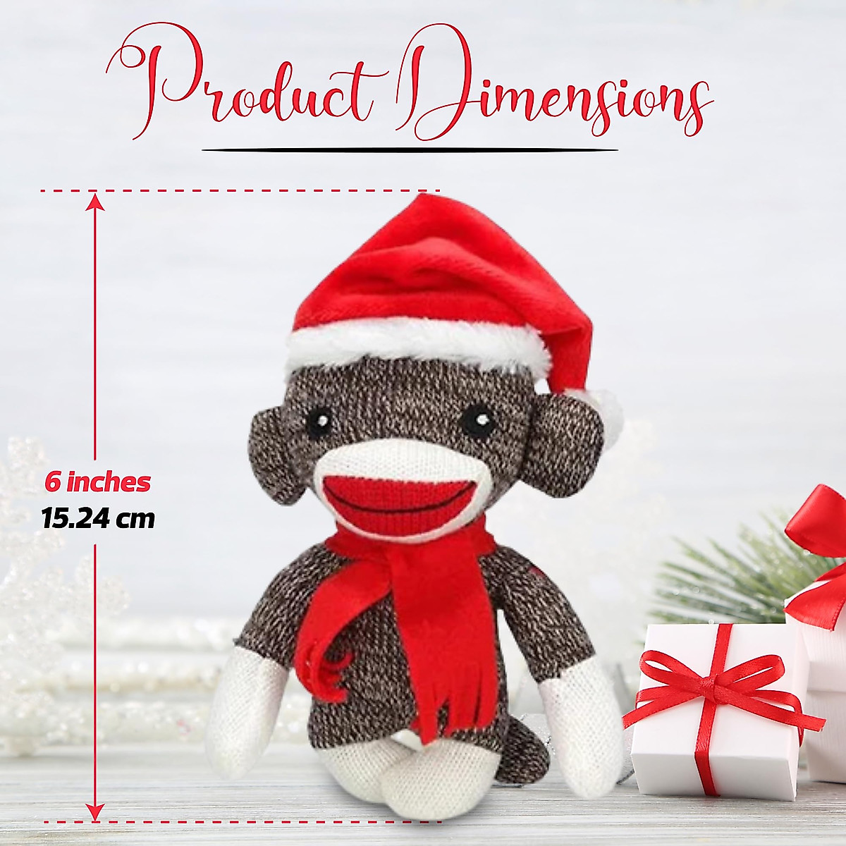 Plushland Sockiez Christmas Sock Monkey 6 Inches, with Santa Hat - Stuffed Animals Toy, Best Xmas Gift for Kids, Girls, Boys On This Holiday (Christmas)