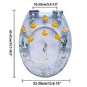 Transparent Elongated Toilet Seat,Resin 0.6 inch Thicken Toilet Seat,Round Toilet Seat, with Quietly Close and Quick Release Hinges, Little Yellow Duck