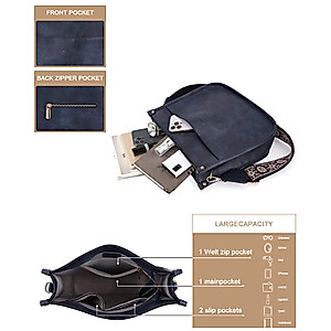 Caitina Crossbody Bags For Women Vegan Leather Hobo Handbags Designer Crossbody Purses Bucket Bag For Women with 2PCS Adjustable Strap(Blue Black)