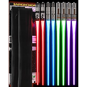 LIGHTSABER CHOPSTICKS LIGHT UP STAR WARS CHOPSTICK LED Glowing Light Saber Chop Sticks REUSABLE Sushi Lightup Sabers Cool Fun Geeky STARWARS Chop Stick Set Red Green Blue Purple 4 Pairs JEDI CASE BOX
