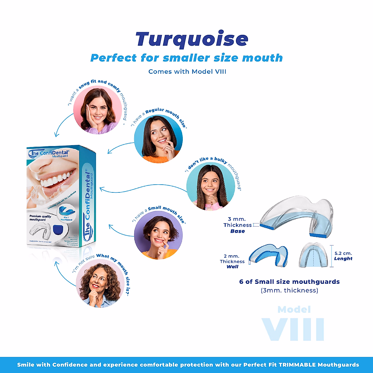 The ConfiDental Mouth Guard for Grinding Teeth at Night - Model for Small Mouth Pack of 6 Moldable Dental Night Guards for Teeth Grinding and Clenching Teeth Grinding Mouth Guard for Sleep