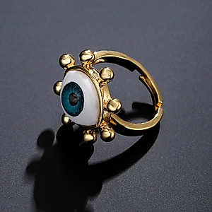 cmoonry 18K Gold Plated Fashion 3D Evil Eye Charm Finger Ring For Women Men Adjustable (Style 1)