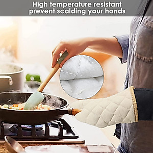 VAIIEYO 1 Pair Oven Mitts - Heat Resistant Thick Cotton, Soft Quilted Lining, for Kitchen Baking, Cooking & Grilling（11 Inch White）