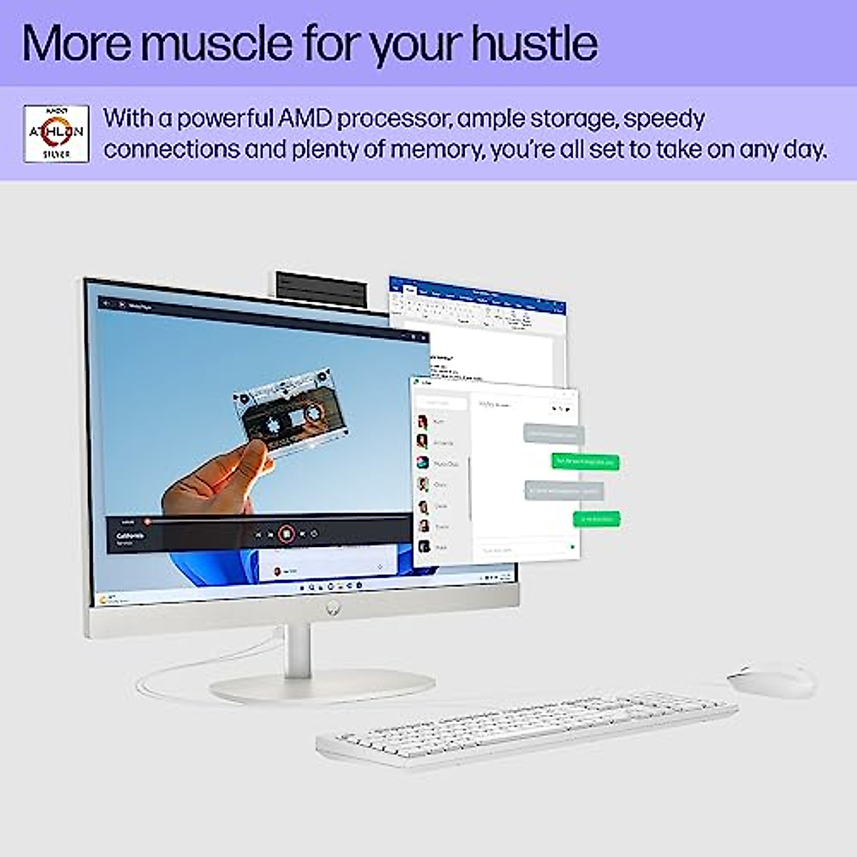 HP 23.8 inch All-in-One Desktop PC, FHD Display, AMD Athlon Silver 7120U, 8 GB RAM, 256 GB SSD, AMD Radeon Graphics, Windows 11 Home, 24-cr0010 (2023)