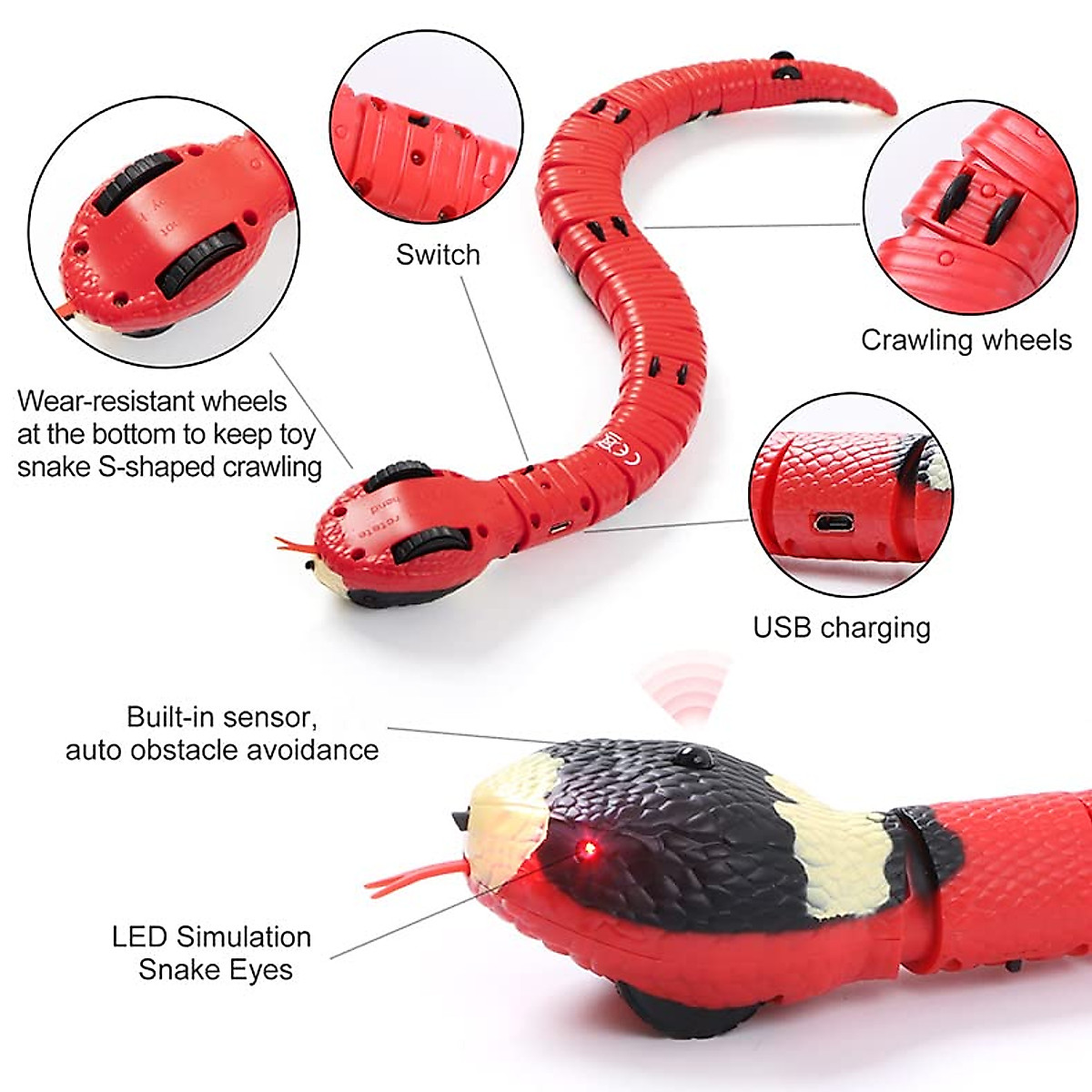 AMCHSURI Electric Snake Toy, Smart Sensing Snake Cat Toy with USB Rechargeable Snake Toy for Cats Snake Toy That Moves Snake Toy for Cat 40cm