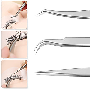 3 Rolls Eyelash Extension Tape with Tweezers, SourceTon Micropore Fabric Tape Roll 0.5 Inch 10 Yards (Green) with 3 PCS Straight Pointed and Curved Tweezers (Silver)