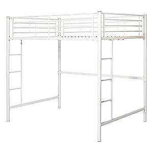 Walker Edison Timothee Urban Industrial Metal Double over Loft Bunk Bed, Full Double, White