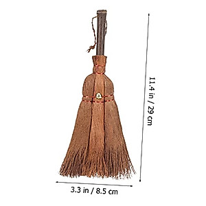 COOLHIYA Brown Silk Broom Little Broom Palm Desk Broom Straw Whisk Broom Mini Cleaning Brush Straw Broom Palm Fiber Broom Computer Small Housewarming Pet Broom Natural Handle