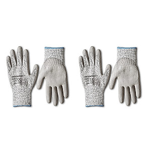 Amazon Basics Cut Resistant Work Gloves, Cut Level A2, Polyurethane Coated Gloves, Touch Screen, Salt & Pepper, Size 9, L, 2-Pair, Grey