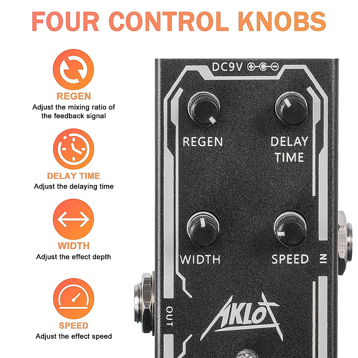 Classic Flanger Guitar Pedal, AKLOT Electric Effects Pedals Mini Single Type DC 9V True Bypass