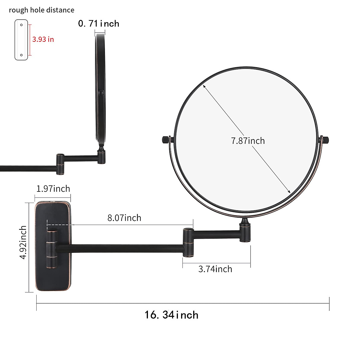 Nicesail Orb 1X/10X Magnifying Makeup Mirrors for Wall Mounted Makeup Mirror 8 Inch, Double-Sided 10x Magnifying Mirror Wall Mount, Oil Rubbed Bronze (8 Inch, 10X)