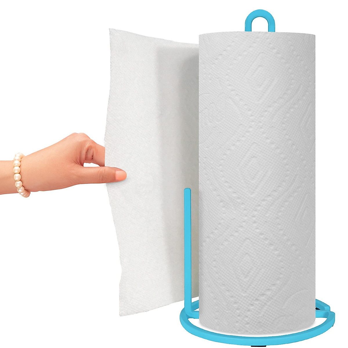 Blue Donuts Square Cast Iron Paper Towel Holder Countertop - Easy One-Handed Tear Paper Towel Holder, Modern Paper Towel Holder, Turquoise Paper Towel Dispenser Countertop