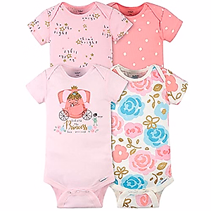 Gerber Baby Girls' 4-Pack Short Sleeve Onesies Bodysuits, Princess Pink, 6-9 Months