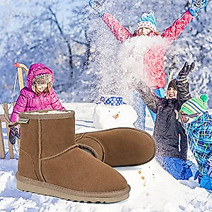 FANTURE Kids Snow Boots Boys Girls Winter Boots Cow Suede Warm Faux Fur Lined Durable Shoes(Little Kid/Big Kid) U422TX902.SA-Chestnut-34