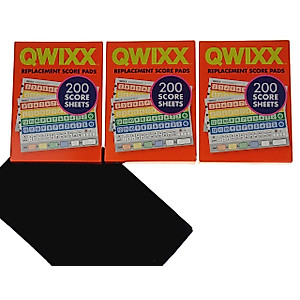 QWIXX Original 3 Replacement Score Pad Boxes Bundle (in Color) - 600 Score Sheets (Score Cards) - Bonus Hickoryville Velour Storage Bag