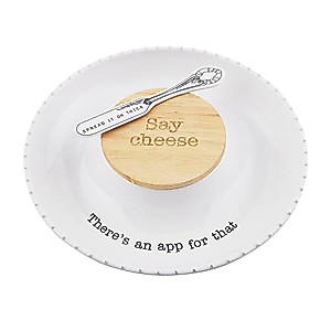 Mud Pie Melamine Tray and Dip Set, White, 9.5" dia | spreader 6"