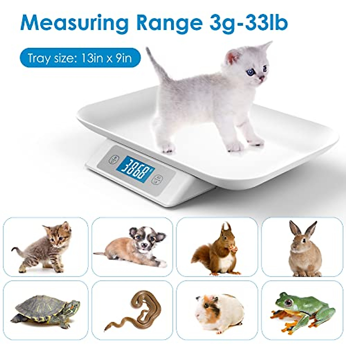 Digital Baby Scale for Pets, Accuracy 1g/0.035oz, Measuring Range 0.1oz-33lbs,Unit g/kg/lb/oz/tl/ml, Suitable for Kitten Puppy Rabbit Tortoise Snake Etc