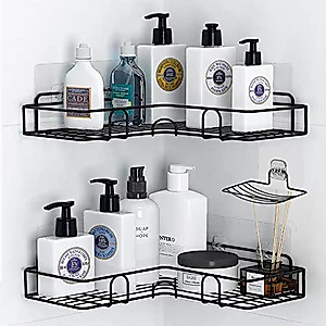 Shower Caddy, RCQD Corner Shower Caddy with Hooks/Soap Tray, Bathroom Storage Organizer,Wall Mounted Shower Organizer with Adhesive,Shower Shelf for Toilet, Dorm and Kitchen (Matte Black)