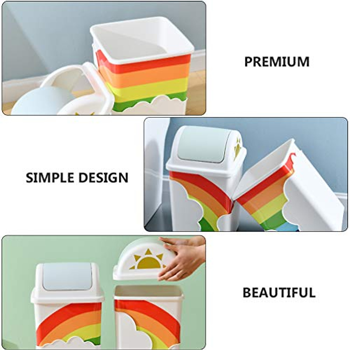 Homoyoyo Plastic Mini Trash Can with Lid Kids Room Cute Rainbow Cloud Wastebasket Desktop Tabletop Rubbish Container Garbage Bin Random Color