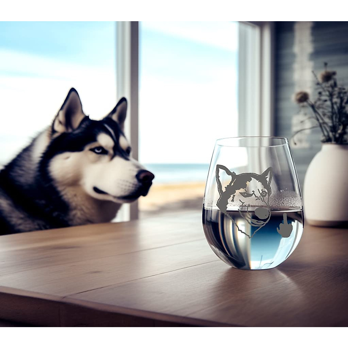 Mothers Day Gifts for Husky Dog Mom, Husky Gifts, Husky Dog Engraved Wine Water Drinking Glass