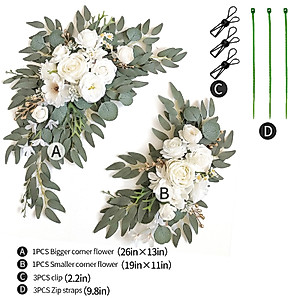 Piklado Faux Arch Flower Swag Set of 2 for Wedding Welcome Signs Floral Swag Wedding Reception Ceremony Signs Decor (White)