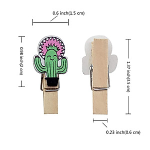 SaktopDeco 60 Counts Mini Cactus Wooden Clothespins with Jute Twine Small Floral Decorative Wood Peg Pin Craft Clips for Pictures Memo Card Photo
