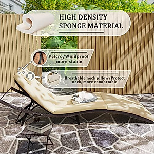 Kullavik Lounge Chairs for Outside,3 Pieces Chaise Lounge Outdoor Folding Pool Lounge Chairs Including Table Rattan Patio Furniture Set,Sand