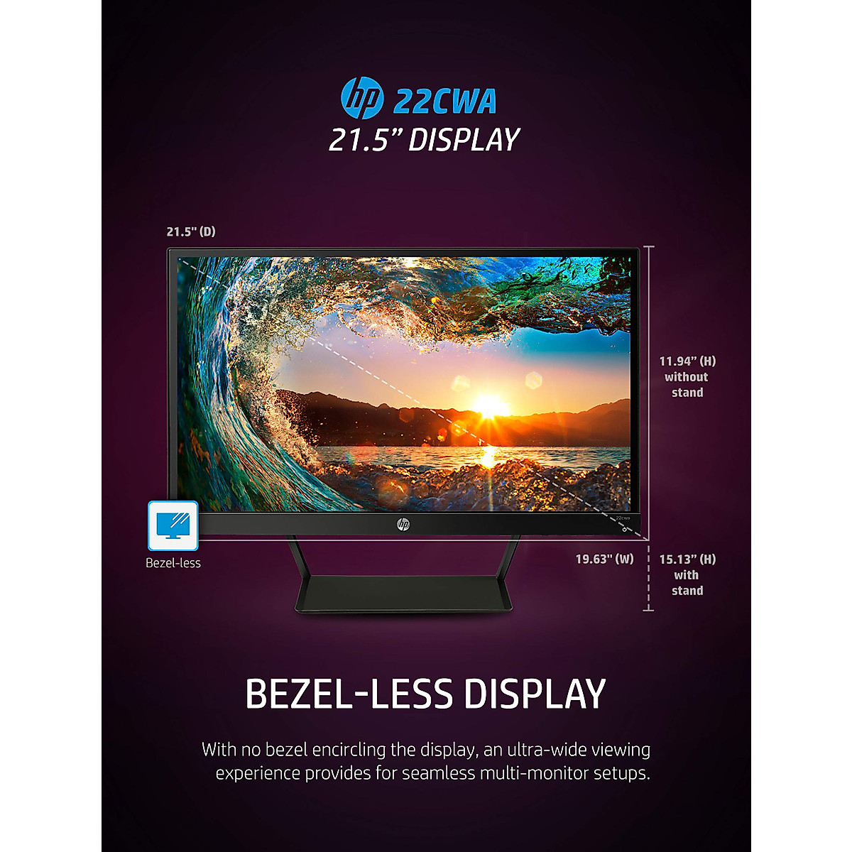 HP Pavilion 22CWA 21.5 IPS LED Monitor 1920x1080 Full HD HDMI VGA (Renewed)