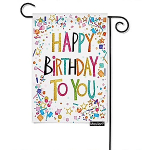 Moslion Happy Birthday to You Garden Flag Vertical Double Sided Celebration Party Colorful Ribbon Stars Ball House Flags Home Burlap Banners 12.5x18 Inch for Outdoor Decor Lawn