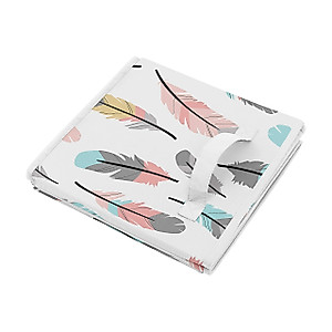 Sweet Jojo Designs Turquoise and Coral Boho Girl Baby Nursery or Kids Room Small Fabric Toy Bin Storage Box Chest for Feather Collection