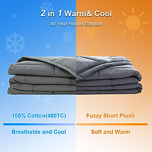 Haowaner Reversible Weighted Blanket Cool Cotton Top+Soft Minky Bottom,5lbs Plush Weighted Blankets,Premium Cozy Fleece Weight Comforter with Fuzzy,Twin/Full size(36"x48") for Kids,Childs,Toddler,Grey