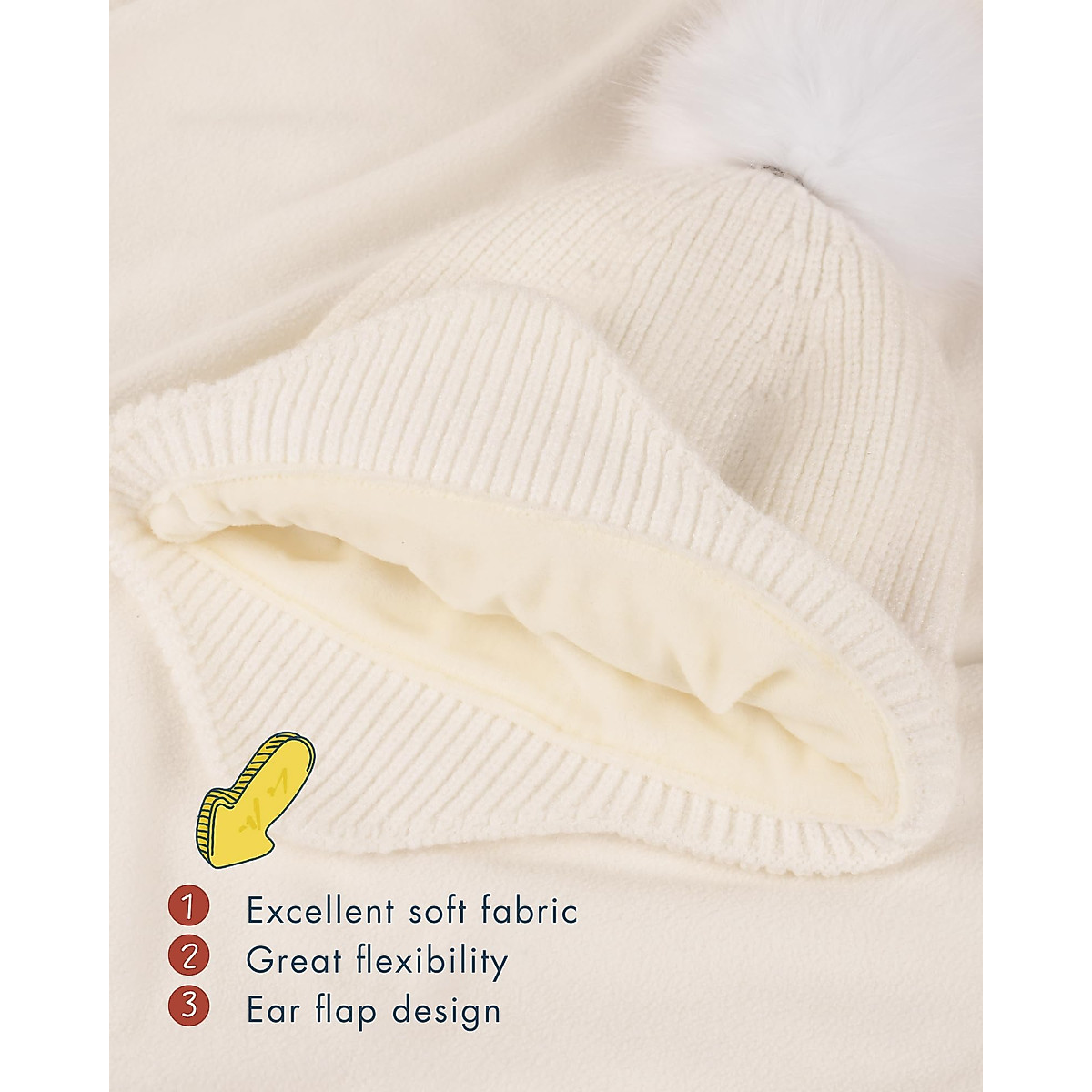 Toddler Baby Winter Hat Warm Fleece Lined Knit Kids Hat with Earflap Infant Newborn Pom Pom Beanie Knit Cap Girls Boys