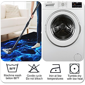 Generic Machine Washable Area Rug Non-Shedding & Easy Care Horror Theme, Skull, Blue Flames Rugs for Living Room, Dining, Kitchen, Office, Entryway, Bedroom, Hardwood Floor Decor 3ft x 5ft