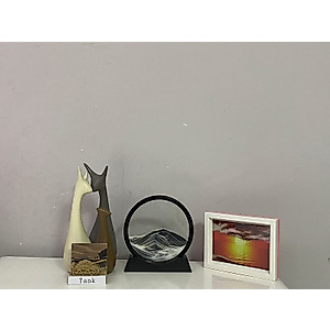 HYUGF Moving Sand Art Picture Decor, 3D Deep Sea Sandscape Liquid Motion, Round Glass Frame Display Flowing Sand Relaxing Gift for Kids Adults Home Office Work Desktop Decoration Toy (Black, 7")