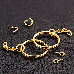 100Pcs Keychain Rings 1 Inch/25mm Gold Key Chain Rings with 100Pcs Jump Rings and 100Pcs Screw Eye Pins Bulk for Crafts
