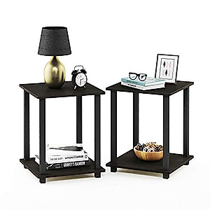 Furinno Turn-N-Tube 5 Tier Corner Display Rack Multipurpose Shelving Unit, 1-Pack, Dark Brown Grain/Black & Simplistic Set of 2 End Table, Espresso/Black