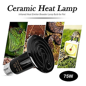 2-Pack 75W Ceramic Heat Lamp with 1-pcs Digital-Thermometer, Infrared Heat Emitter Bulbs for Reptiles, Amphibians, Chicken Brooder Coop Lizard Turtle Snake Aquarium, No Light No Harm, ETL Listed