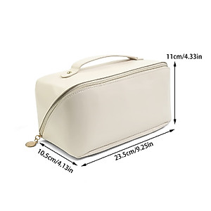 S-SNAIL-OO Upgrade Large-capacity Travel Cosmetic Bag, Women Pu Leather Waterproof Portable Cosmetic Bag with Handle, Storage Bag for Place Skin Care Products, Jewelry, Sundries. (White)