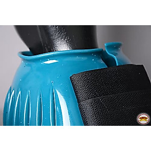 HILASON Turquoise Medium PVC Ribbed Double Hook and Loop Bell Boots Turquoise | Horse Boots| Bell Boots for Horses | Horse Bell Boots| Horse Jumping Boots | Black Horse Boots
