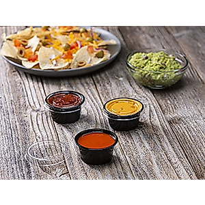 {2 oz - 100 Sets} Black Diposable Plastic Portion Cups With Lids, Small Mini Containers For Portion Controll, Jello Shots, Meal Prep, Sauce Cups, Slime, Condiments, Medicine, Dressings, Crafts, Disposable Souffle Cups & Much more