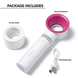 Merkury Innovations Whirlwind Personal Cooling Fan, No Blades, Rechargeable with USB Cable, Mini Bladeless Fan for Travel, Handheld or Hands-free, Pink