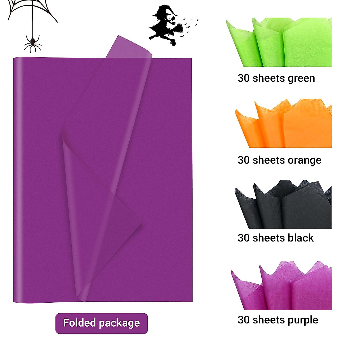 120 Sheets Halloween Tissue Paper for Gift Wrapping, 4 Colors Halloween Wrapping Paper for Gift Bags for Birthday Party Wedding Baby Shower DIY Craft, 20 × 14Inch