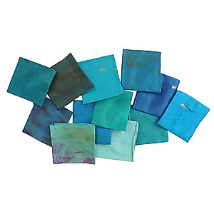 VintageandYou 12 Pieces Reclaimed Sari Silk Fat Quarter Fabric Bundle DIY Sewing Craft, 18 x 22 Inches- Sea Blue