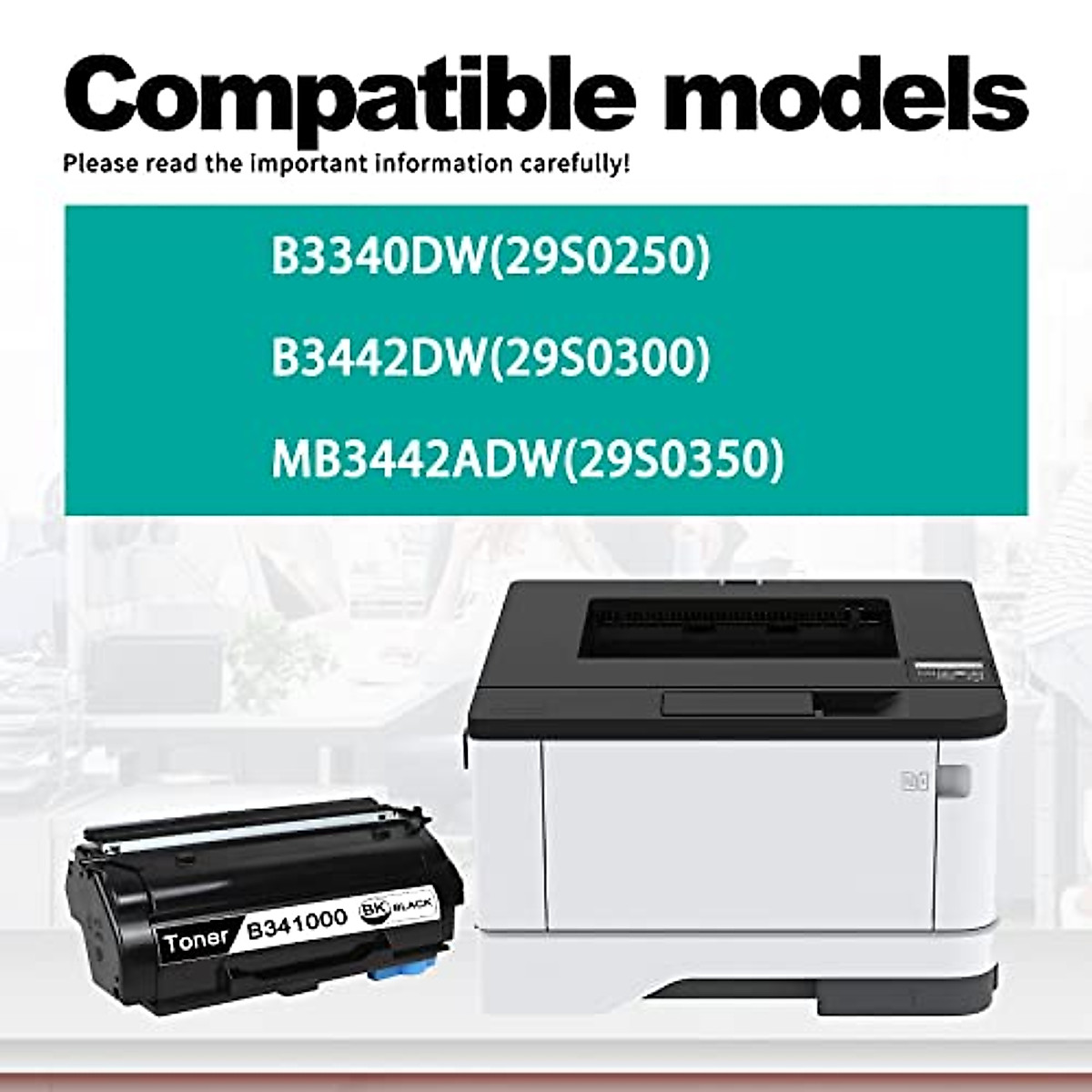 (2 Pack, Black) Compatible B3340 B341000 Toner Cartridge Replacement for Lexmark B3442dw B3340dw MB3442adw Printer Toner Cartridge, by Sold XENONK