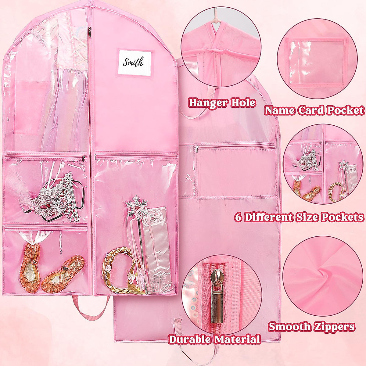 1Pack Dance Costume Bags Garment Bag 40" Waterproof Breathable Dance Costume Garment Bag for Competition Kids Clothes Bag with Zipper Pockets for Dance Costumes,Suit,Storage or Travel