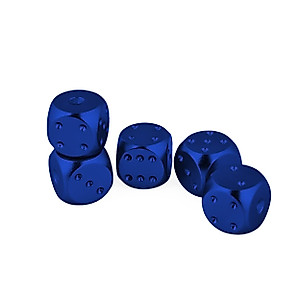 DS.DISTINCTIVE STYLE Aluminum Alloy Dice 5 Pieces 16mm Portable Metal Dices with Case 6 Sided Dice for Party Game (Blue Square)